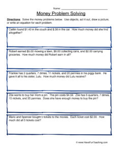 Money Word Problems Worksheet - Have Fun Teaching