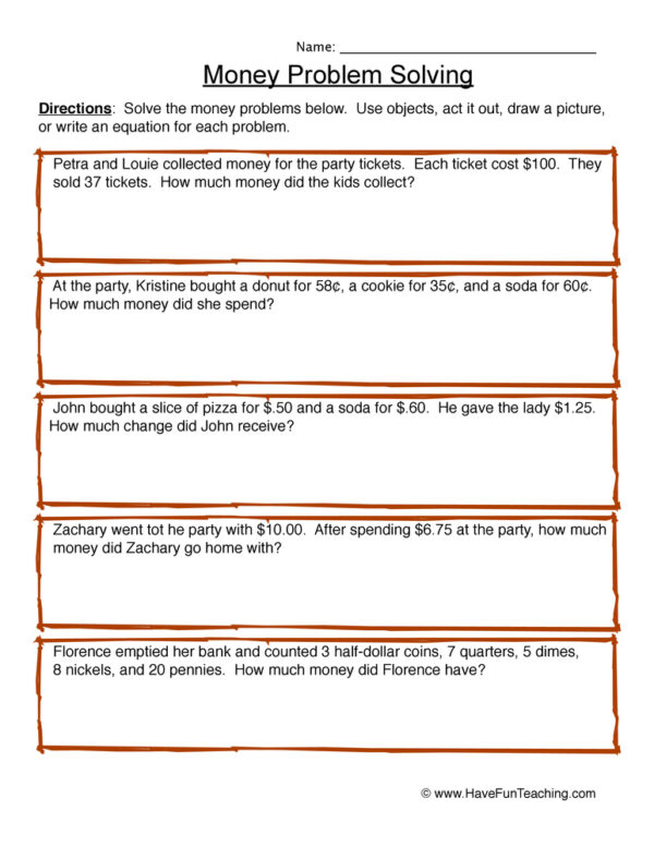 Counting Coins Problem Solving Worksheet - Have Fun Teaching