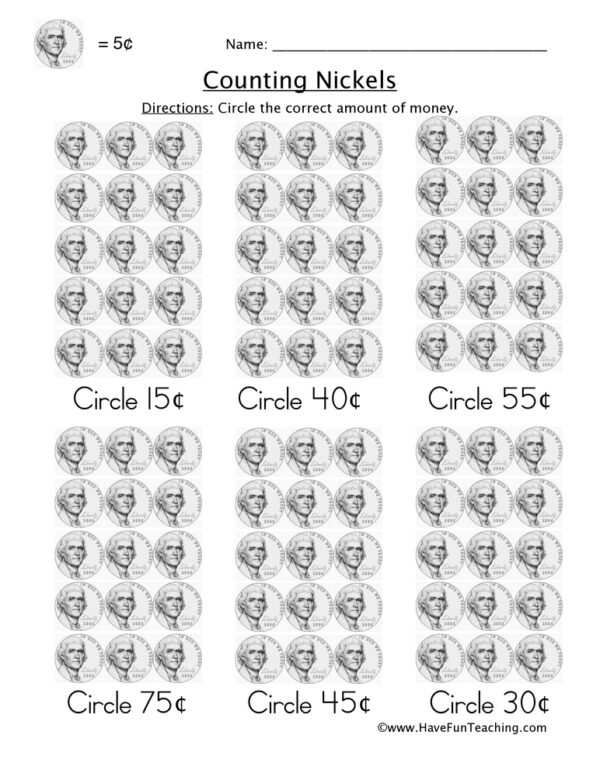 Nickels Circle Worksheet - Have Fun Teaching