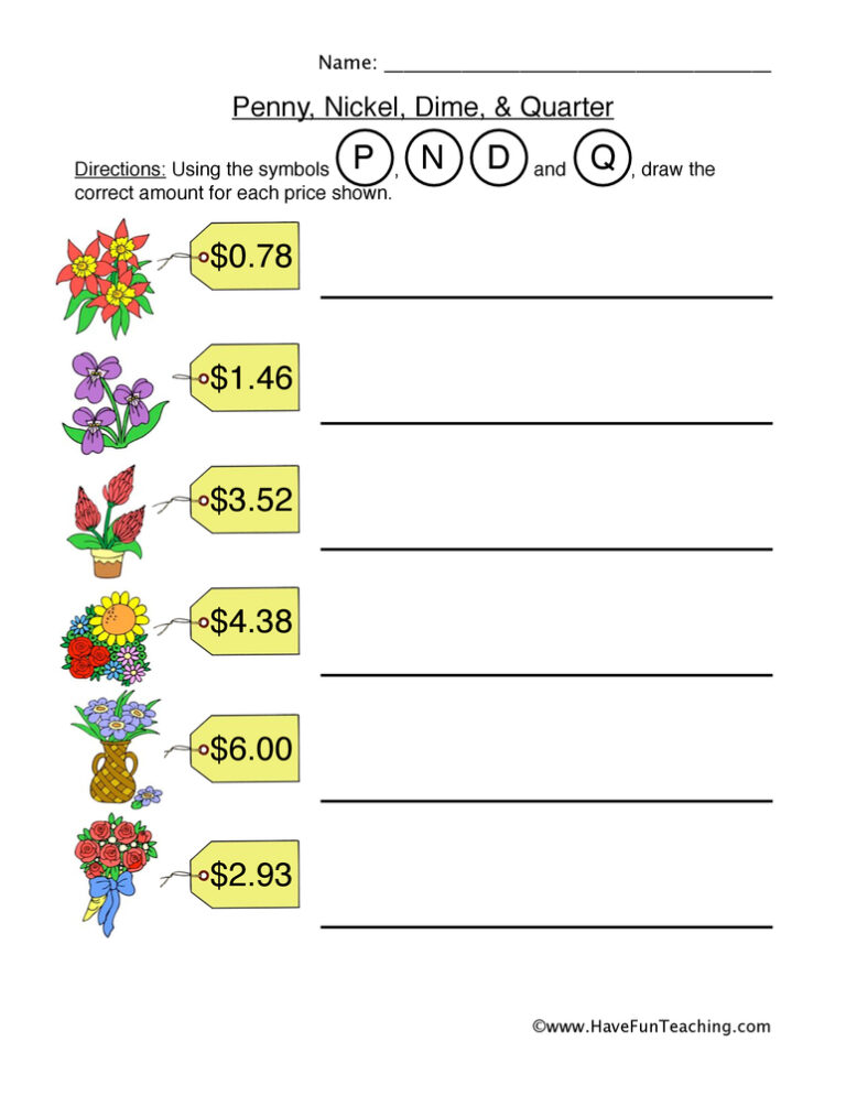 Penny Nickel Dime Quarter Worksheet - Have Fun Teaching