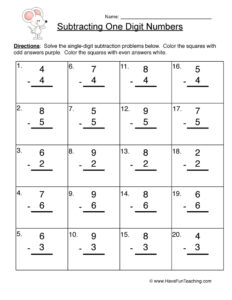 Subtract Single Digit Worksheet - Have Fun Teaching
