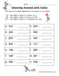 Snow Place Value Worksheet - Have Fun Teaching