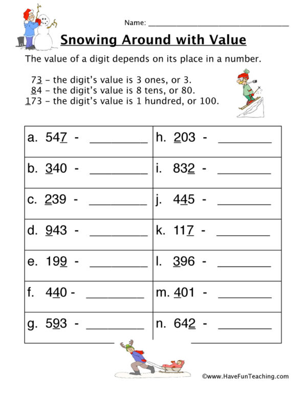 Snow Place Value Worksheet - Have Fun Teaching