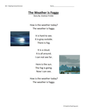 The Weather is Foggy Reading Comprehension Worksheet - Have Fun Teaching