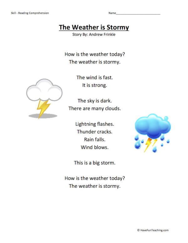 The Weather is Stormy Reading Comprehension Worksheet - Have Fun Teaching
