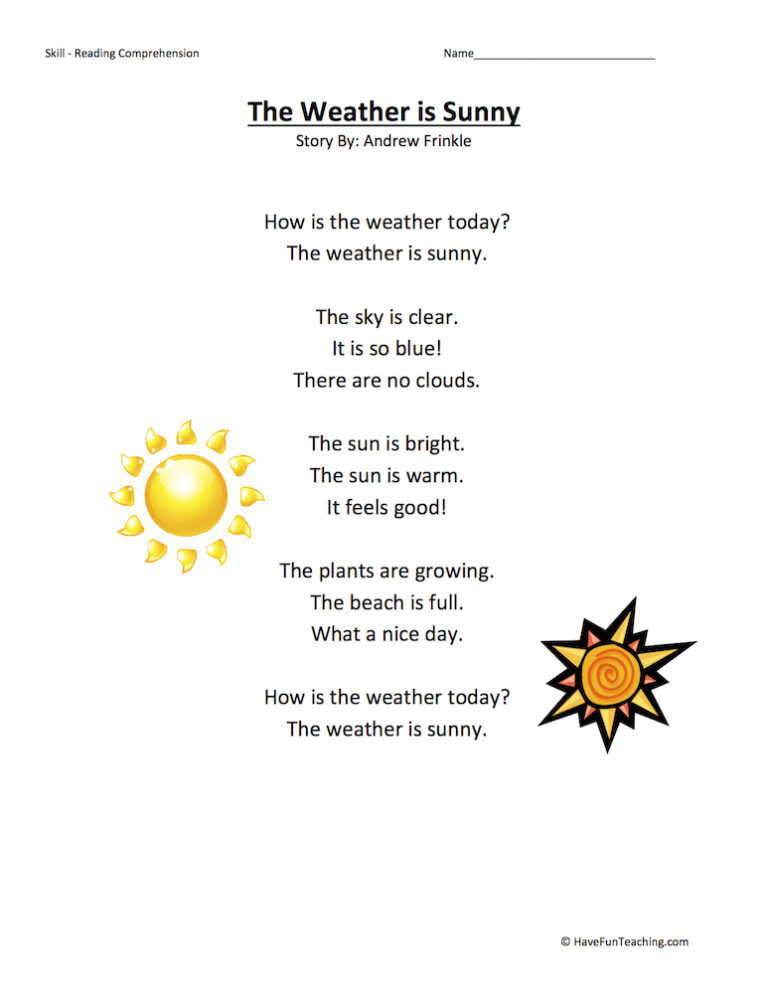 The Weather is Sunny Reading Comprehension Worksheet - Have Fun Teaching