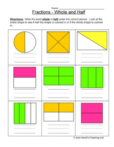 Whole Half Worksheet - Have Fun Teaching