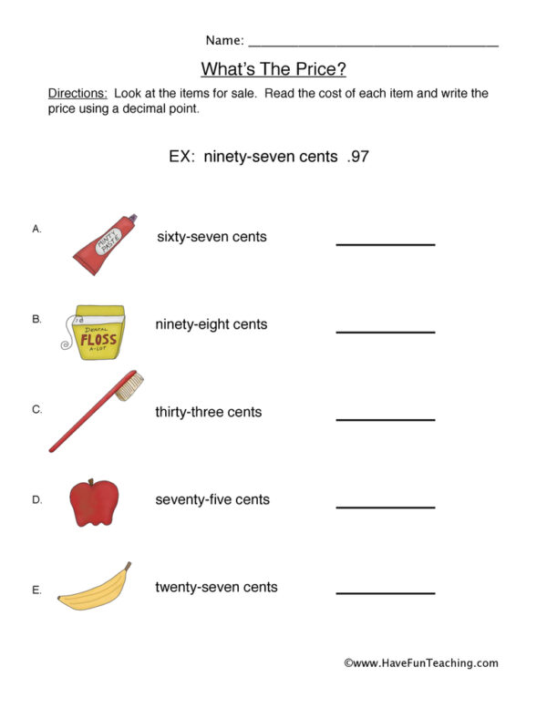 Whats the Money Price Worksheet - Have Fun Teaching