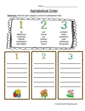 Gardening ABC Order Worksheet - Have Fun Teaching