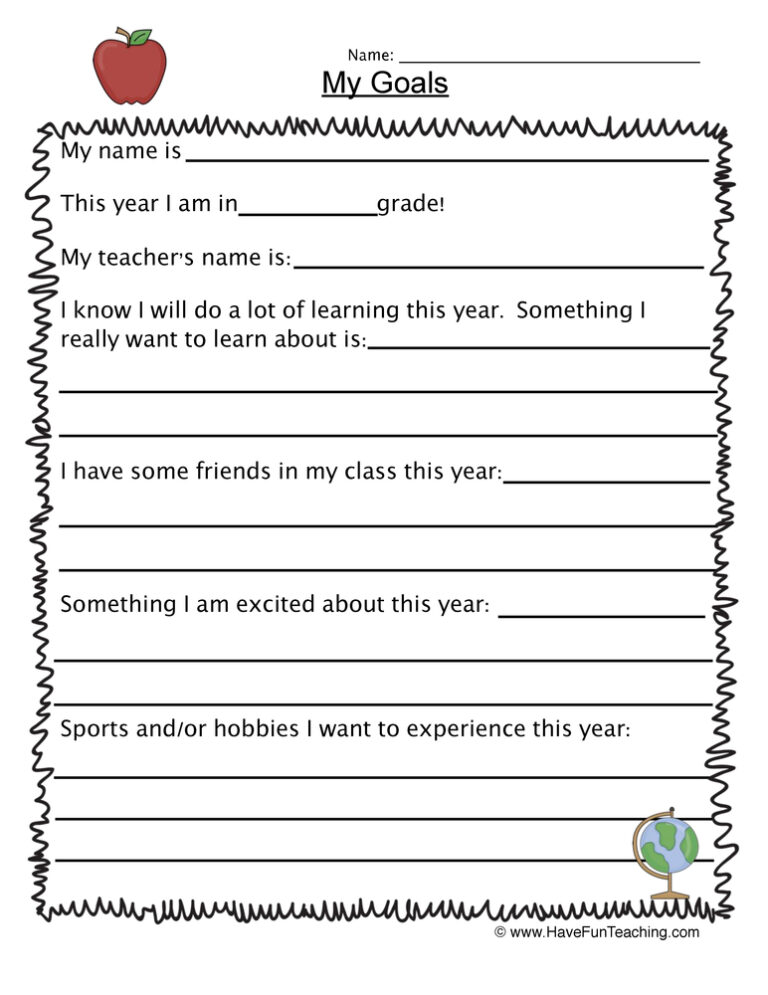Goals Worksheet - Have Fun Teaching