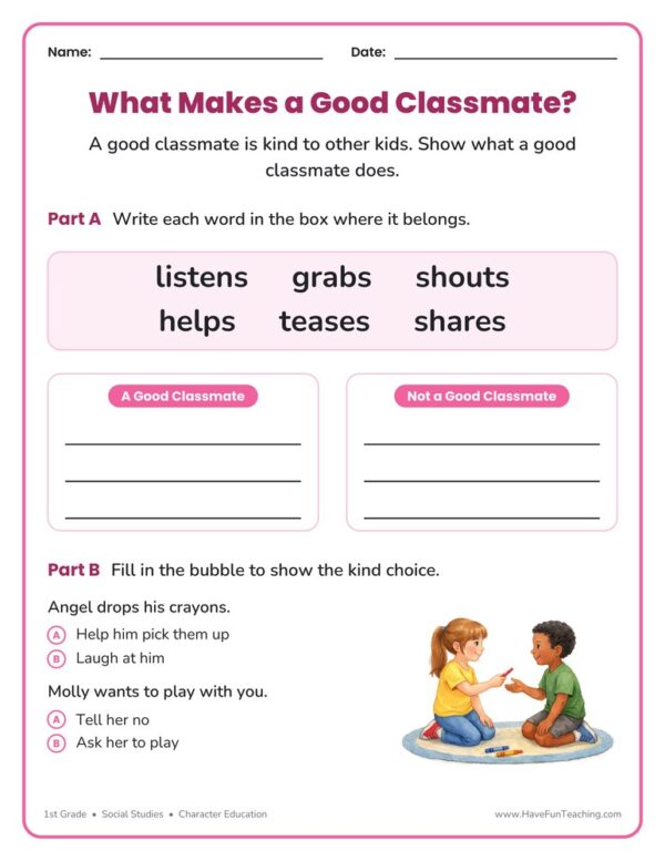 Good Classmate Worksheet - Have Fun Teaching