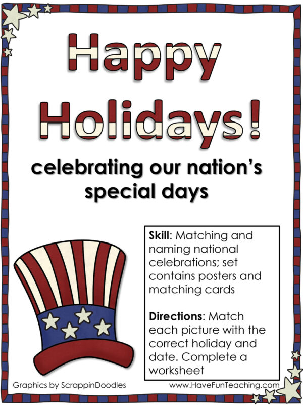 Happy Holidays National Holidays Activity - Have Fun Teaching