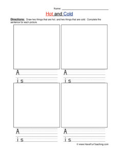 Writing about Hot and Cold Objects Worksheet - Have Fun Teaching