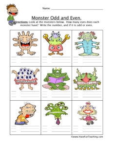 Monster Odd Even Worksheet - Have Fun Teaching