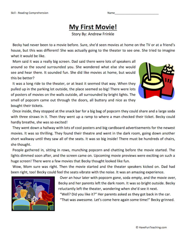 My First Movie Reading Comprehension Worksheet - Have Fun Teaching