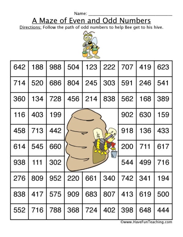 Odd Number Bee Maze Worksheet - Have Fun Teaching
