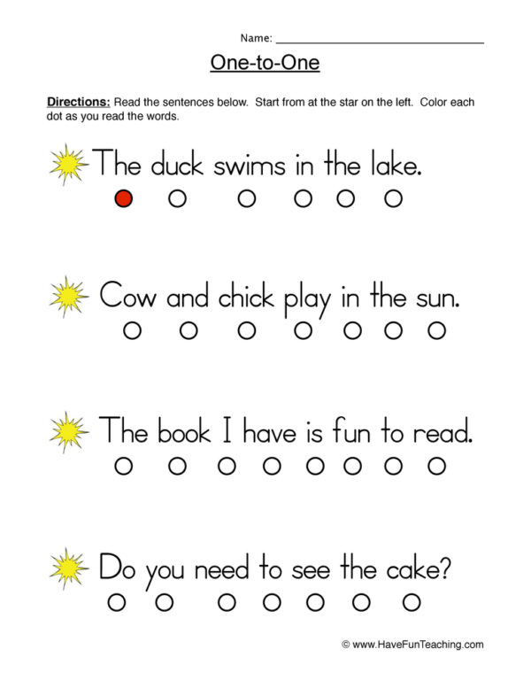 One to One Accuracy Worksheet - Have Fun Teaching