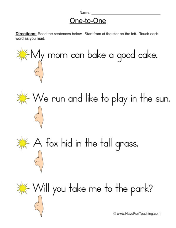 One to One Reading Practice Worksheet - Have Fun Teaching