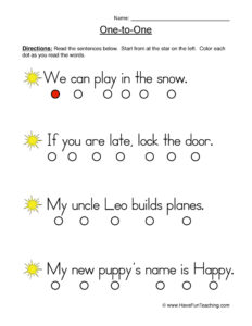 Reading One to One Practice Worksheet - Have Fun Teaching
