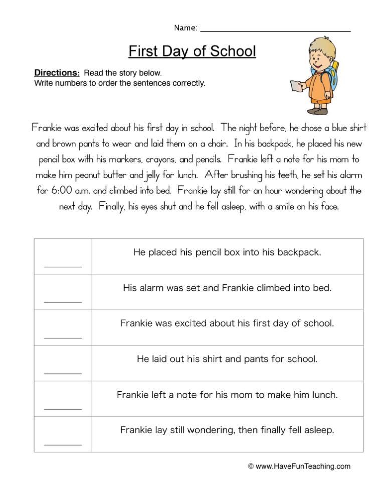 Story Plot Order of Events Worksheet - Have Fun Teaching