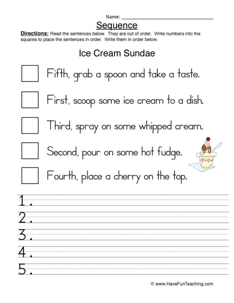 Ice Cream Sundae Sequence Worksheet - Have Fun Teaching