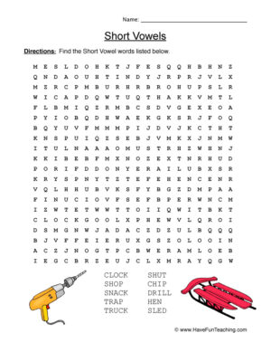 Short Vowels Word Search Worksheet - Have Fun Teaching