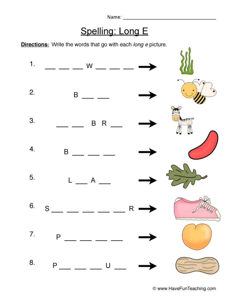 Spelling Long E Worksheet - Have Fun Teaching