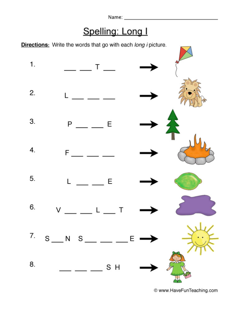 Spelling Long I Worksheet - Have Fun Teaching