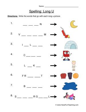 Spelling Long U Worksheet - Have Fun Teaching