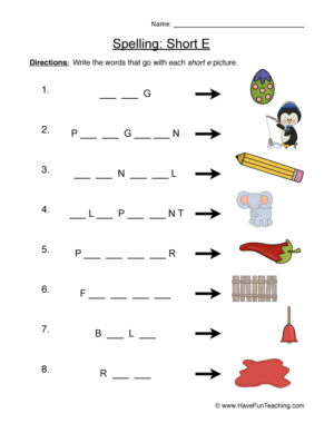 Spelling Short E Worksheet - Have Fun Teaching