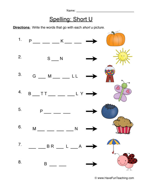 Spelling Short U Worksheet - Have Fun Teaching