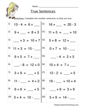 True Addition Number Sentences Worksheet - Have Fun Teaching