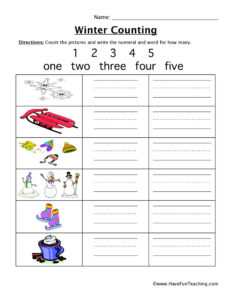 Winter Counting 1-5 Worksheet - Have Fun Teaching