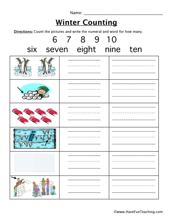 Winter Counting 6-10 Worksheet - Have Fun Teaching