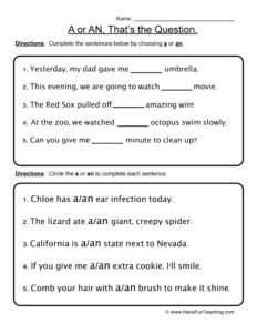 A, An Article Worksheet - Have Fun Teaching