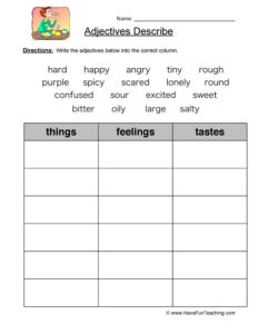 Adjectives Sort Worksheet - Have Fun Teaching