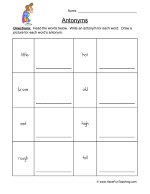Antonyms Drawing Pictures Worksheet - Have Fun Teaching