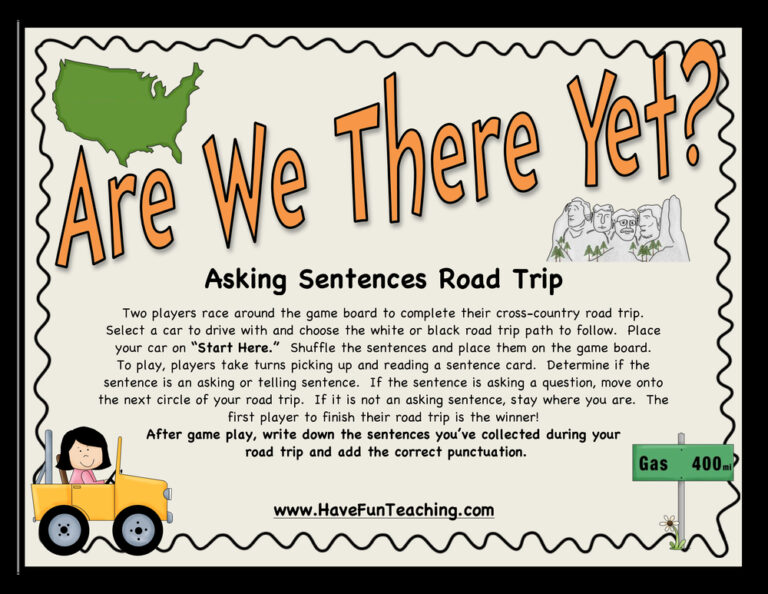 Are We There Yet Asking Sentences Activity - Have Fun Teaching