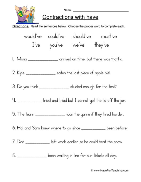 Have Contractions Worksheet - Have Fun Teaching