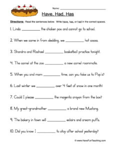 Has Have Had Fill in Blank Worksheet - Have Fun Teaching