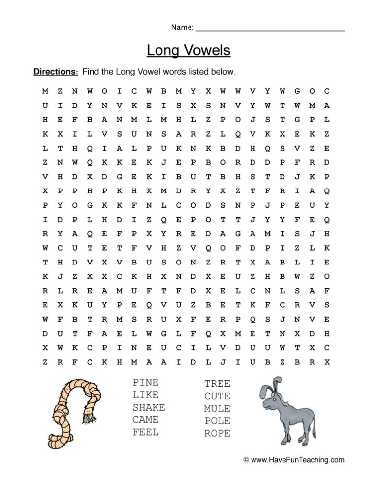 Long Vowels Word Search Worksheet - Have Fun Teaching