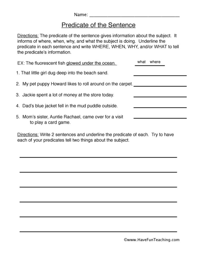 Identifying Predicates Worksheet - Have Fun Teaching