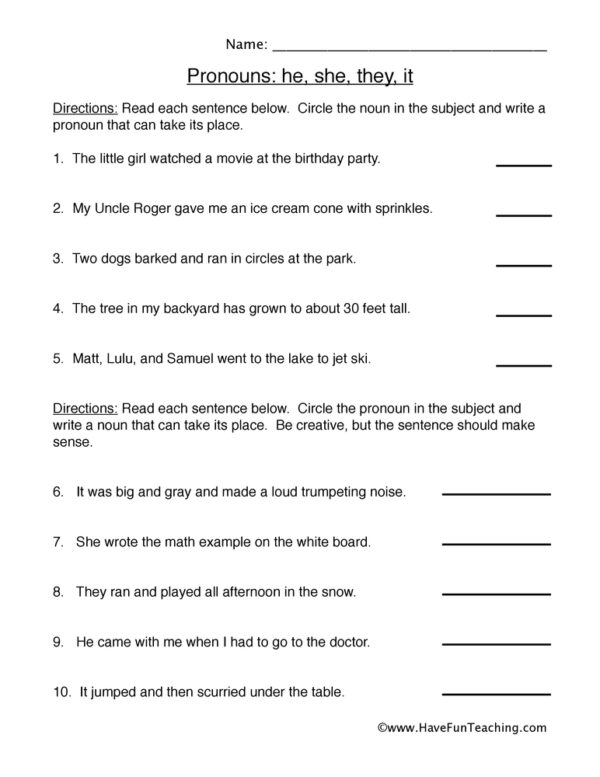 He She They It Pronoun Worksheet - Have Fun Teaching