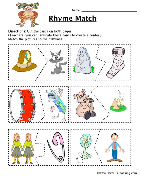 Rhyming Matching Game Worksheet - Have Fun Teaching