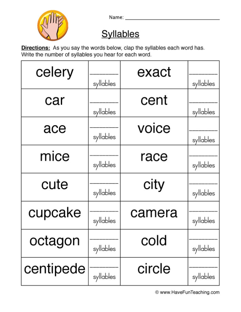 Syllable Count Worksheet - Have Fun Teaching
