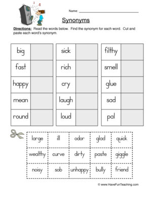 Synonym Matching Worksheet - Have Fun Teaching