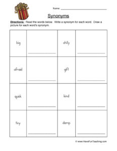 Drawing Synonyms Worksheet - Have Fun Teaching