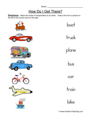 Transportation Matching Worksheet - Have Fun Teaching