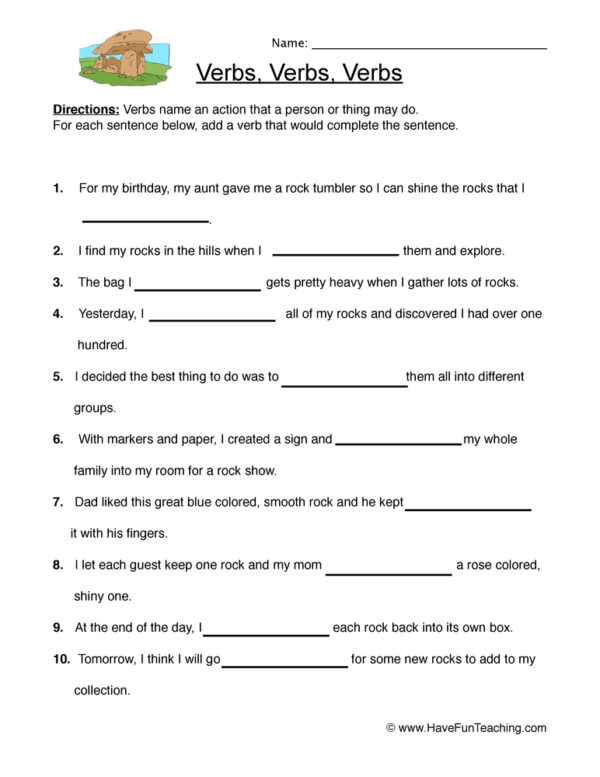 Verbs Verbs Verbs Worksheet - Have Fun Teaching