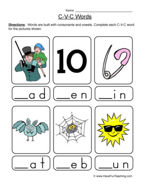 Fill in the Beginning Letter CVC Words Worksheet - Have Fun Teaching